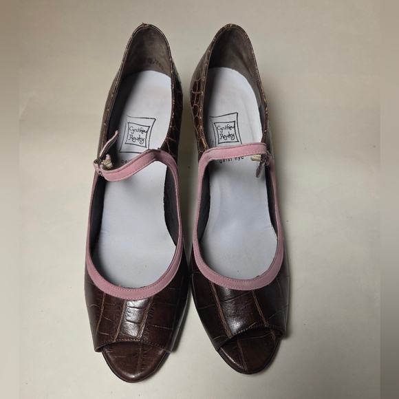 Shoes | Cynthia Rowley Crocembossed Leather Mary Janes Pink Suede Strap ...
